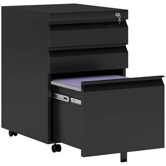HOMCOM Caisson de bureau mobile rangement bureau sur roulettes 3 tiroirs verrouillables 39 x 48 x 60 cm noir