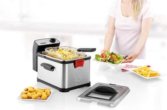 Princess Kaltzonen Fritteuse Edelstahl Sichtfenster Deckel 3200 w, 3 Ltr