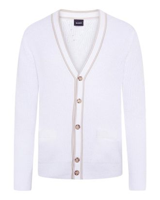 HUGO BOSS Softe Strickjacke aus einem Baumwoll-Mix mit V-Ausschnitt in