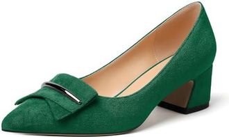 elashe Femme Escarpins Petit Talon Confortable Escarpins Talon Bloc Bout Pointu Chaussure Chic Vert EU39
