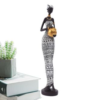 Generico Statue der Dame Tribal - Afrikanische Skulptur aus Harz, 28 cm, Sammlerst&uuml;ck, elegante Tischdekoration f&uuml;r Wohnzimmer, Eingang, Studio, B&uuml;cherregal, A