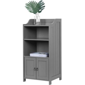 Relaxdays Relaxdays Badezimmerschrank, HxBxT: 86x40,5x36 cm, 4 F&auml;cher, 2 T&uuml;ren, MDF, schmaler Badezimmer Beistellschrank, grau