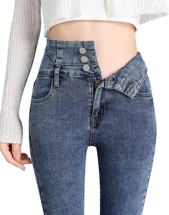 Minetom Leggings Damen Skinny Jeans High Waist Jeanshose Jogginghose Deinm Elastisch Stretch Hose mit Taschen Pants Fitnesshose Yogahose Streetwear C Blau S