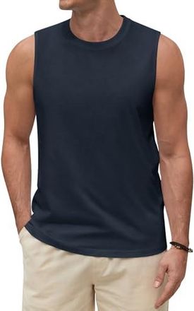 Heekpek Debardeur Homme T-Shirt sans Manche Coton Tee Shirt &Eacute;t&eacute; D&eacute;bardeurs Sport Imprim&eacute; Hawa&iuml;enne Fitness Running Tops, Bleu Marine, XL