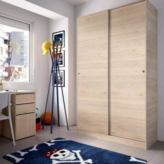 Dmora Kleiderschrank Denali, Garderobe für Schlafzimmer, Kleiderschrank mit 2 Schiebetüren, 120x50h204 cm, Eiche - Dmora