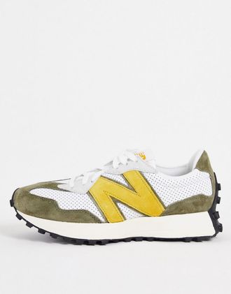 New Balance 327 - Baskets - Kaki et jaune-Blanc