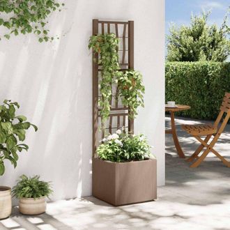 vidaXL vidaXL Bac &agrave; fleurs avec Treillis Marron 36 x 36 x 140 cm PP