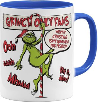 OM3 lustige Christmas Kaffee-Tasse mit Spruch - freche Weihnachtstasse Weihnachten Weihnachtsmuffel - Keramik Becher - 325ml - Beidseitig Bedruckt - Blau