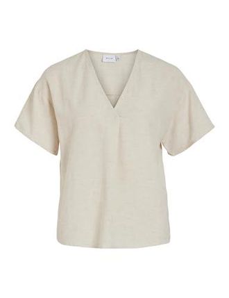 Vila Vila Viprisilla Haut &agrave; col en V S/S T-Shirt, Super Light Natural Melan, 42 Femmes