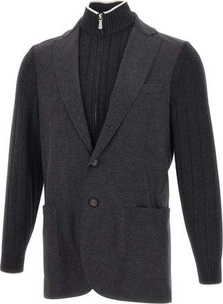 Eleventy Homme, Vestes, Gris, Taille: M Veste en laine &agrave; col montant