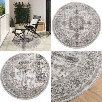 vidaXL Teppich arbizu Indoor und Outdoor Vintage-Design &oslash; 120 cm - Runder Teppich - Vintage Teppich - Outdoor Teppich - Indoor Teppich - Polypropylen