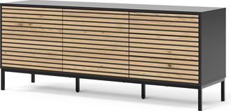 Vicco Kommode Eliza, Schwarz/Eiche, 150 x 60 cm mit 3 Schubladen