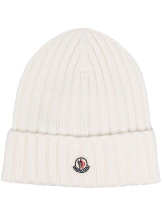 Moncler Gerippte Strickm&uuml;tze - Wei&szlig;
