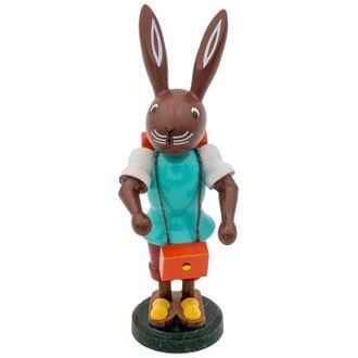 Seiffener Volkskunst Thomas Prei&szlig;ler | Osterhasenfigur Osterhase Osterh&auml;sin Hase | H&ouml;he 10 cm | erzgebirgische Volkskunst | Osterfigur Osterdeko aus Holz | Hase mit Ranzen