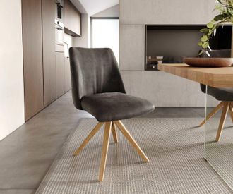 DELIFE Drehstuhl Elso-Flex Mikrofaser Anthrazit Vintage Holzgestell kantig Natur 180&deg; drehbar Taschenfederkern, Esszimmerst&uuml;hle