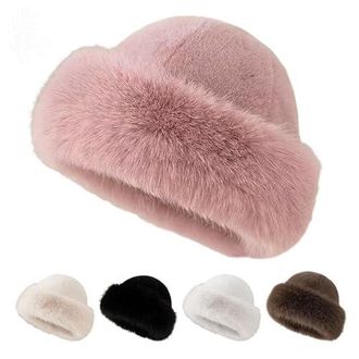 Generic Chapeau cloche dhiver en fausse fourrure pour femme, chapeau chaud en fausse fourrure de vison, chapeau de pêcheur duveteux, casquette de pêcheur en p