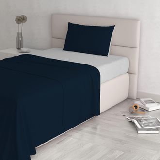Italian Bed Linen Natural Color Bettwäsche Set, 100% Baumwolle, Dunkel blau/Hell grau, Kleine doppelte