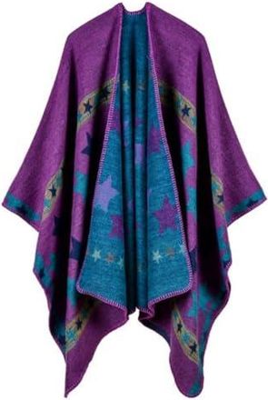 ORANDESIGNE Poncho Femme Hiver Chaud Cape Elegant Poncho Imitation Cachemire Chale Ch&acirc;le Motifs G&eacute;om&eacute;triques A Violet