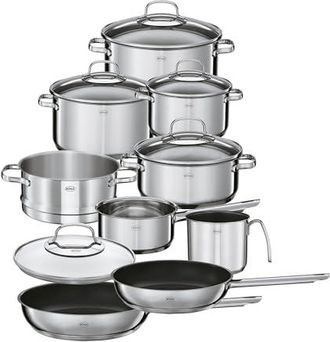 Rösle Bundle aus RÖSLE ELEGANCE GLOBE Topfset 10-tlg. mit Spaghettiheber, Schaumlöffel, Saucenlöffel, Gemüselöffel