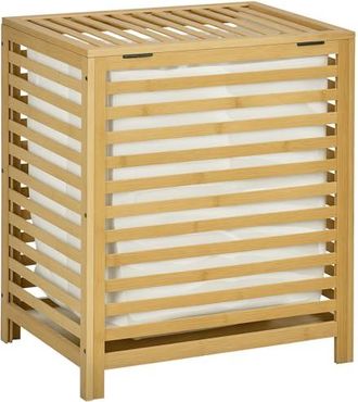 HOMCOM W&auml;schekorb aus Bambus, mit abnehmbarem Stoffbeutel und Deckel, Ma&szlig;e: 50 x 36 x 60 cm, Naturholz