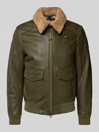 Blauer Lederjacke mit Pattentaschen Modell CHEITON
