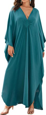 Bsubseach Kaftan Kleider f&uuml;r Frauen Plus Gr&ouml;&szlig;e Kaftan Kleid Solid Farbe Strand Badeanzug Cover Up Loungewear Pfau Gr&uuml;n