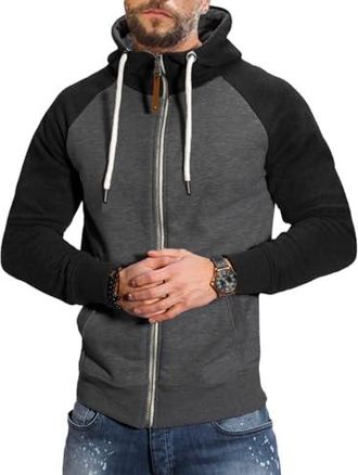 Onsoyours Sweat Zippé Homme Automne Hiver Chaud Veste à Capuche Cardigan Homme Sportswear Sweat à Capuche Décontracté Manches Longues Couleur Unie Sweat avec Po
