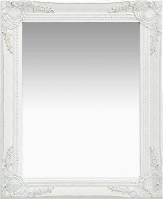 tidyard Wandspiegel Badspiegel Flurspiegel Türspiegel, Spiegel Barock Dekorative Spiegel mit Montagehaken, Weiß Rechteckig 50 x 60 cm
