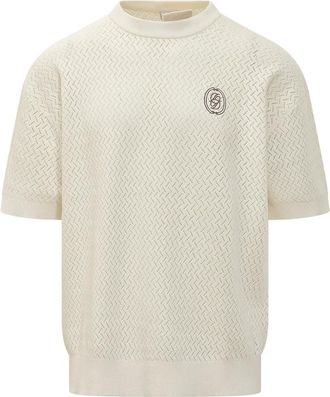 Dr&ocirc;le de Monsieur Homme, Pulls, Blanc, Taille: S T-Shirt Maille Ajour&eacute;e D Miroir