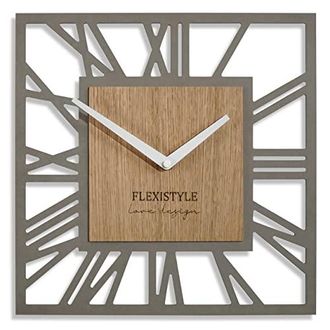 FlexiStyle Wanduhr ohne tickgeräusche modern LOFT Piccolo Square 30cm Wohnzimmer Badezimmer (Grau Eiche), z219n