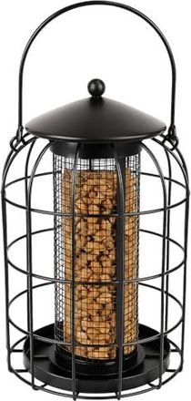 Flamingo Vogelfutterspender - Ylva Schwarz - 27 cm - F&uuml;r Erdn&uuml;sse - Metall mit Pulverbeschichtung und Drahtgeflecht - Abschraubbarer Deckel - Schutzkorb