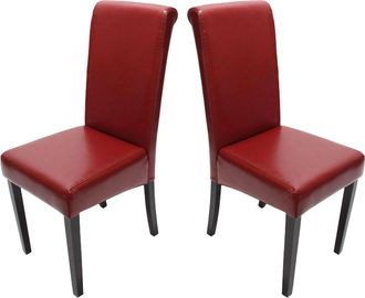 Mendler 2er-Set Esszimmerstuhl Stuhl K&uuml;chenstuhl Novara II, Leder - rot, dunkle Beine
