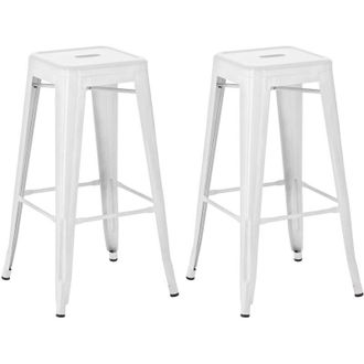 Clp Ensemble de 2 pcs de selles dans un style industriel en m&eacute;tal sans couleurs arri&egrave;re Couleur : Blanc