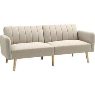 HOMCOM Homcom - Canap&eacute; convertible 2 places design scandinave dossier inclinable 3 positions pieds bois tissu aspect lin beige