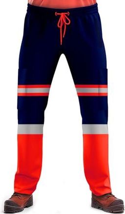 Noroze Pantalon de Travail Haute visibilité pour Homme avec Bande Fluorescente réfléchissante Haute visibilité Bicolore et Poche latérale, Style 1 : Orange F