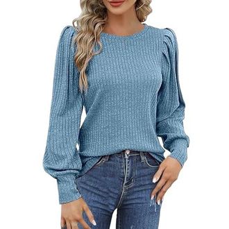 Generic Pull en tricot chaud &agrave; col rond pour femme - Automne et hiver - Manches ballon - Tricot c&ocirc;tel&eacute; confortable - Haut habill&eacute; et d&eacute;contract&eacute; - Travail en 