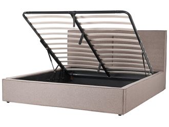 Beliani Polsterbett beige Taupe hohes Kopfteil Lattenrost 180x200 cm Bettkasten Moissac