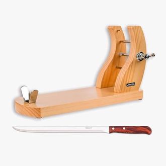 Arcos Jamonero Set mit Edelstahlmesser und H&uuml;lle, Bambus-Holz, Klinge 25 cm, Perfekt f&uuml;r K&uuml;che, Hellbraun