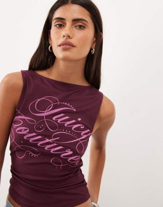 Juicy Couture Mia top &agrave; encolure bateau avec logo script rebelle en wine-Rouge