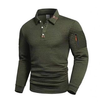 Generic Polo de golf décontracté à manches longues pour homme avec poche latérale, Vert kaki, XXL