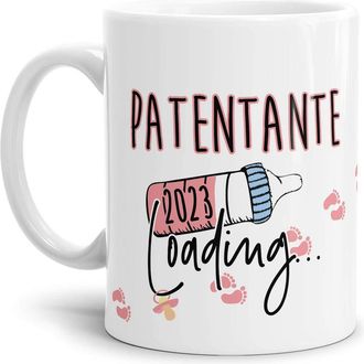 Tassendruck Tasse Babynews Du wirst Patentante 2023 - Geschenkidee/Ladebalken/Endlich Schwanger/Schwangerschaft verkünden/Baby - Weiß