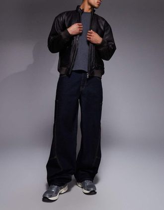 Liquor & Poker Weite Jeans in Schwarz mit aufgen&auml;hten Seitentaschen