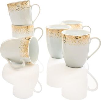 Retsch Arzberg Kaffee-, Tee-, Trinkbecher Dusty Gold/Set 6-teilig für 6 Personen/Inhalt ca. 340ml / Porzellan weiß mit goldfarbenem Dekor/Waterside England by Retsch