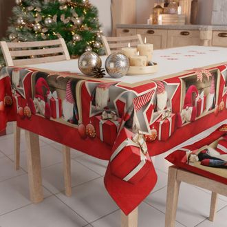 Petti Artigiani Italiani Petti - Weihnachtstischdecke Tischdecke 140 x 140 cm, quadratisch, schmutzabweisend & fleckenabweisend, Pflegeleichte Mikrofaser mit Motiv Elf, ideal 