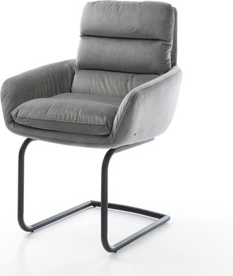 DELIFE Freischwinger Abelia-Flex mit Armlehnen Samt Grau Freischwinger rund Schwarz, Esszimmerstühle