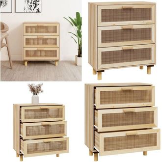 vidaXL Sideboard Braun 60x30x70 cm Massivholz Kiefer und Natur-Rattan - Sideboard - Wohnzimmermöbel - Holzmöbel - Rattanmöbel - Schubladenschrank - Home &