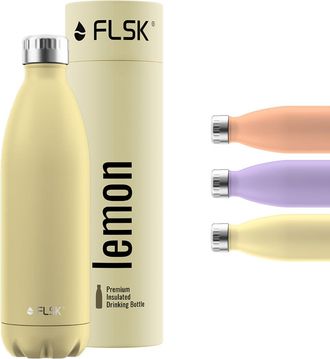 FLSK Trinkflasche - Premium Edelstahl Thermosflasche - 100 % auslaufsicher & kohlens&auml;uregeeignet - h&auml;lt 24 h kalt & 18 h hei&szlig; - BPA-frei (lemon, 1000 ml)