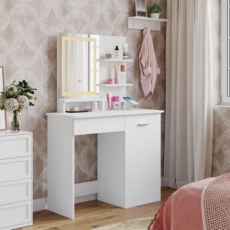 Vicco Schminktisch Weiß Julia 90x137.5x38 cm - Frisiertisch, Kompakte Maße für kleine Räume