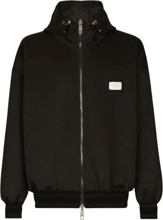 Dolce & Gabbana Homme, Sport, Noir, Taille: S Veste &agrave; capuche rembourr&eacute;e avec plaque logo