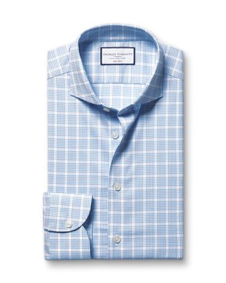 CHARLES TYRWHITT B&uuml;gelfreies Performance Twill-Hemd und Karos - Kornblumenblau Knopfmanschette